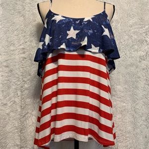 Fantastic Fawn | Tops | American Flag Patriotic July 4th Ruffle Tank ...